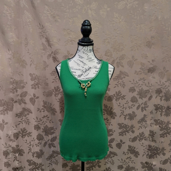 Apostrophe | Tops | Apostrophe 0 Cotton Green Beaded Tank Top Size L ...